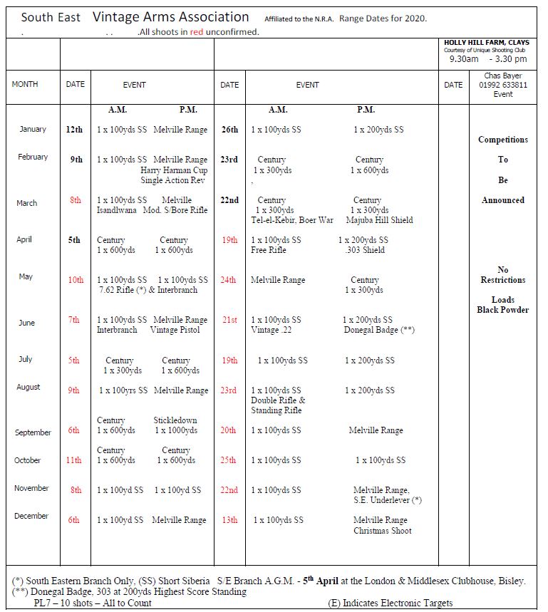 Shooting Dates – Vintage Arms Association